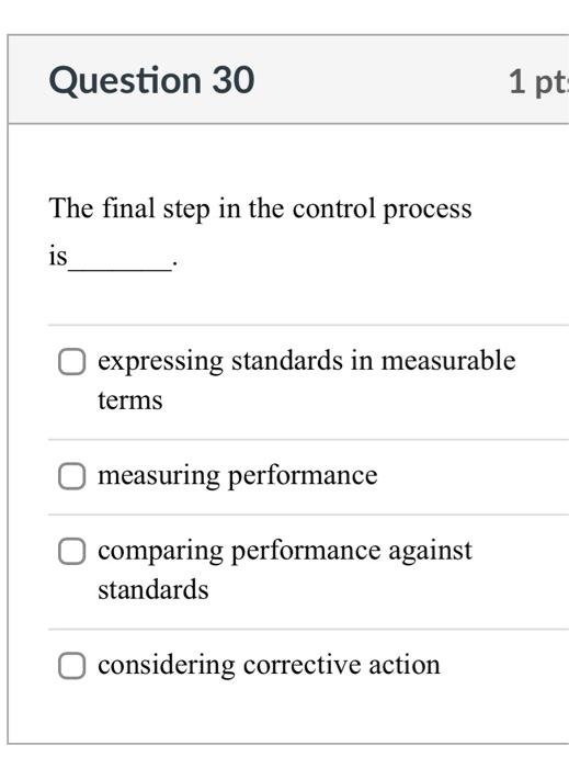 Solved The final step in the control process is expressing | Chegg.com