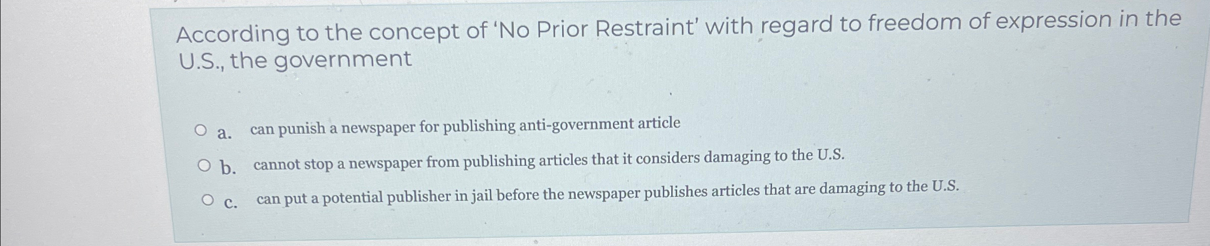 Solved According to the concept of 'No Prior Restraint' with | Chegg.com