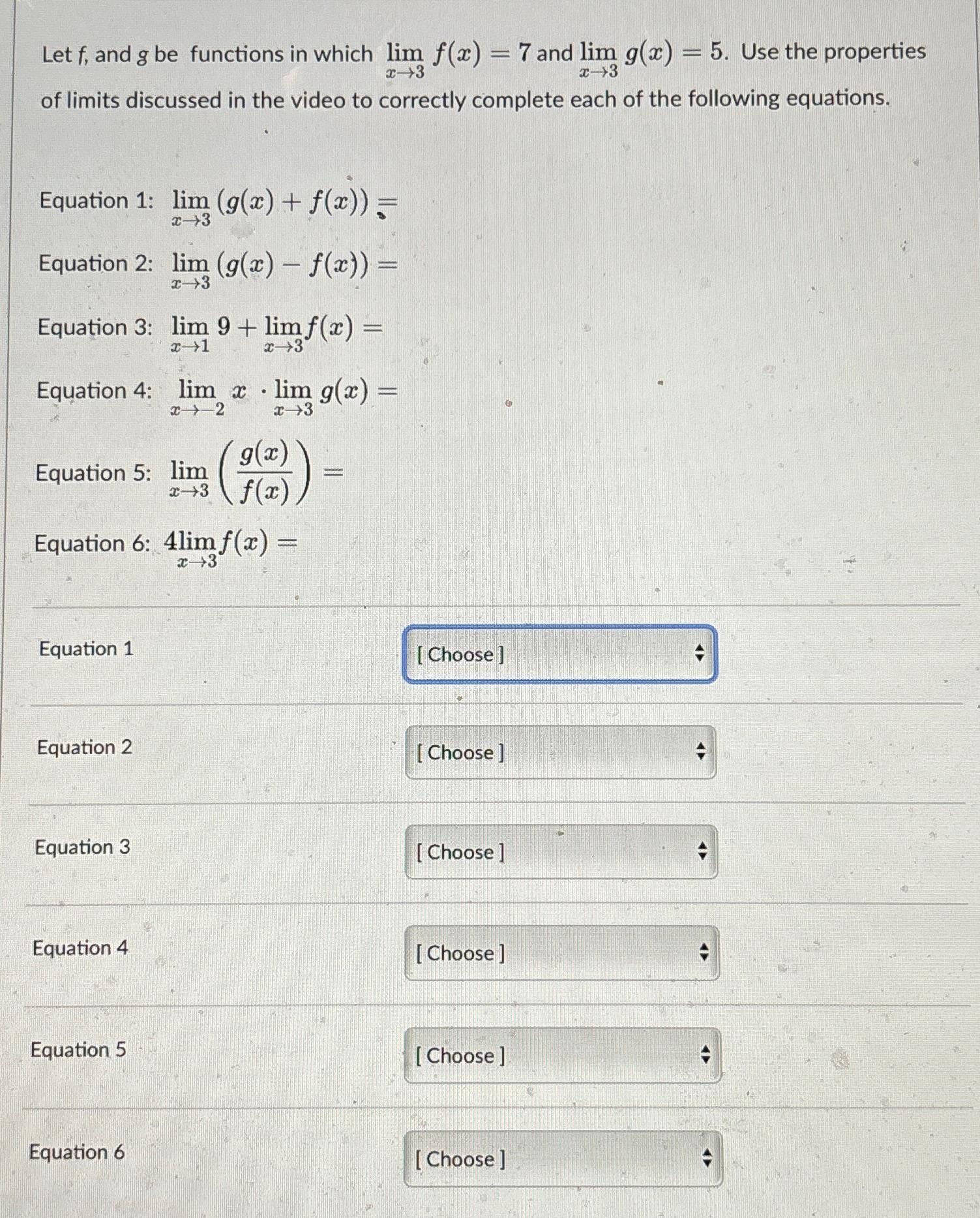 Solved Let f, ﻿and g ﻿be functions in which limx→3f(x)=7 | Chegg.com