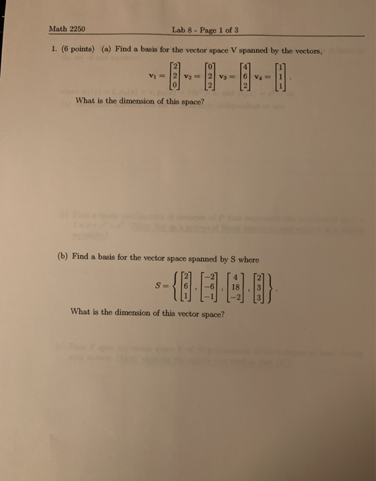 Solved Math 2250 Lab 8 Page 1 Of 3 1 6 Points A Find