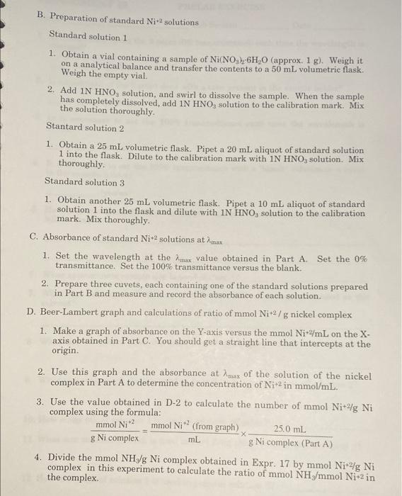B. Preparation of standard Ni+2 solutions Standard | Chegg.com