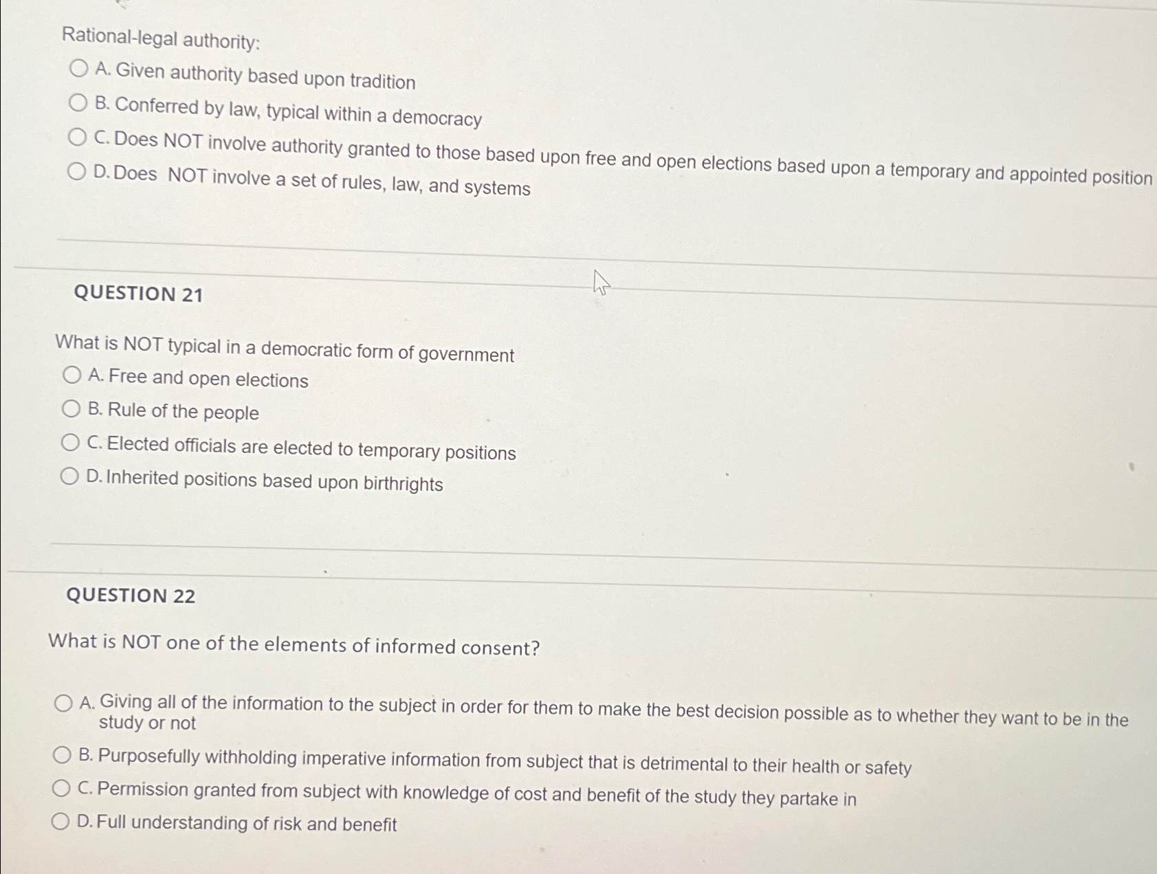 Solved Rational-legal authority:A. ﻿Given authority based | Chegg.com