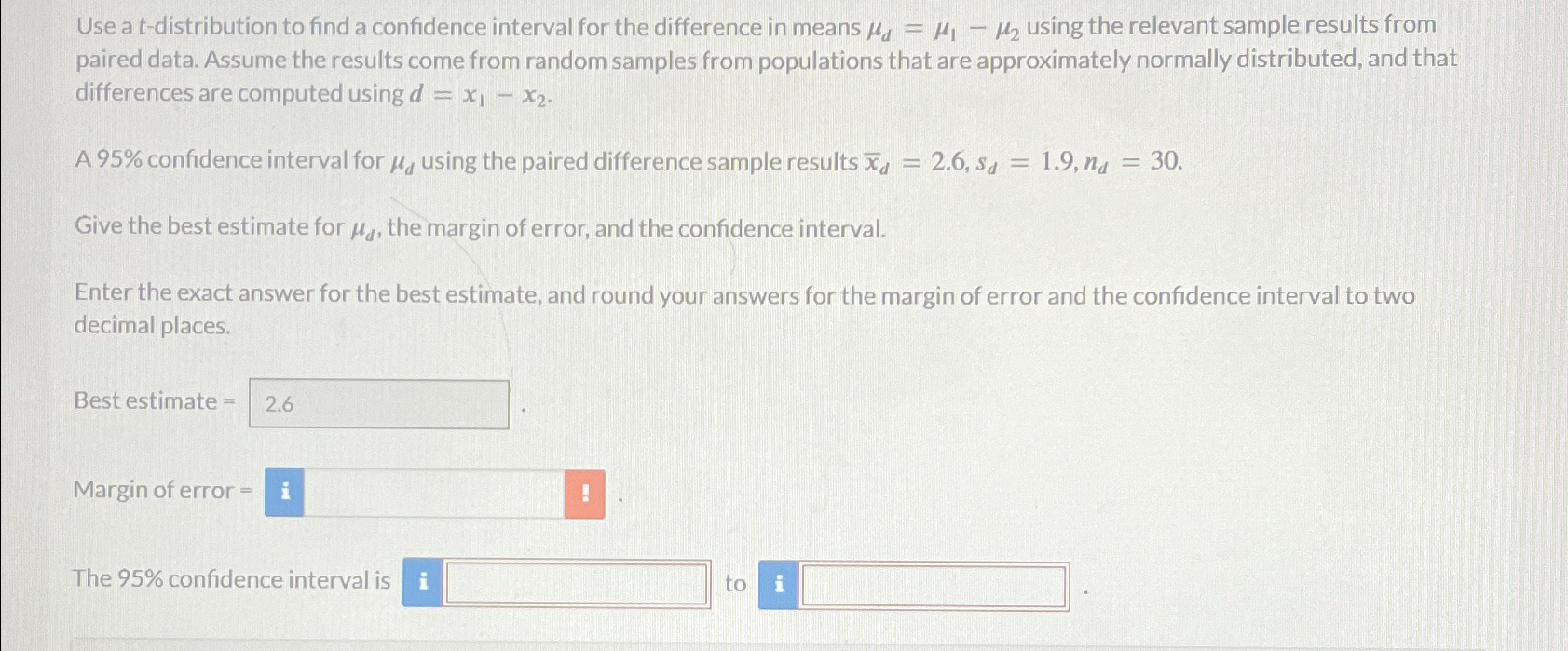 Solved Use a t-distribution to find a confidence interval | Chegg.com