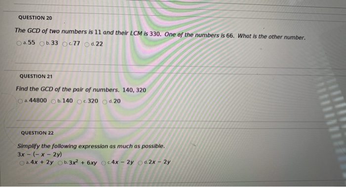 Solved QUESTION 20 The GCD of two numbers is 11 and their | Chegg.com