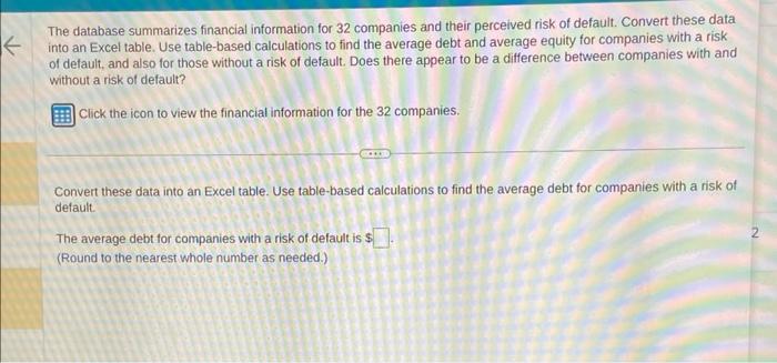 Solved The database summarizes financial information for 32 | Chegg.com