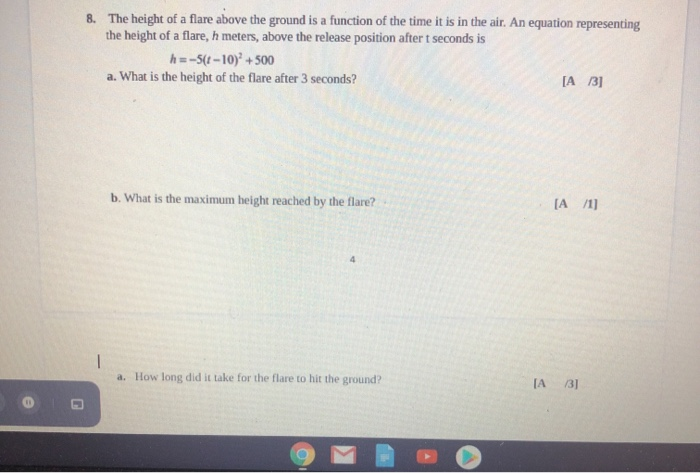 Solved 8. The height of a flare above the ground is a | Chegg.com