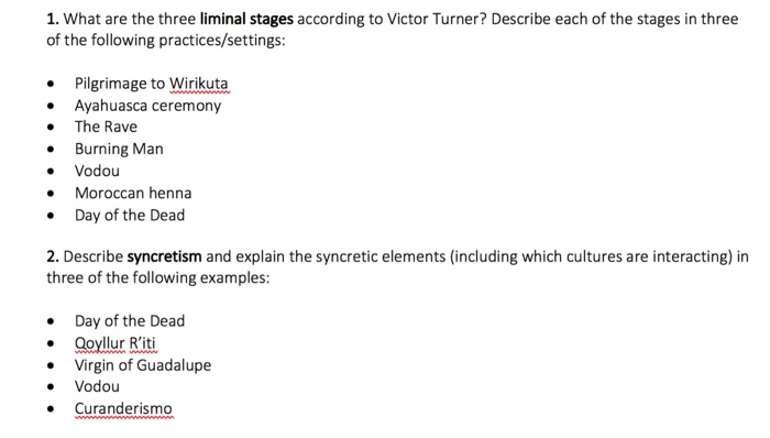 1. What are the three liminal stages according to | Chegg.com