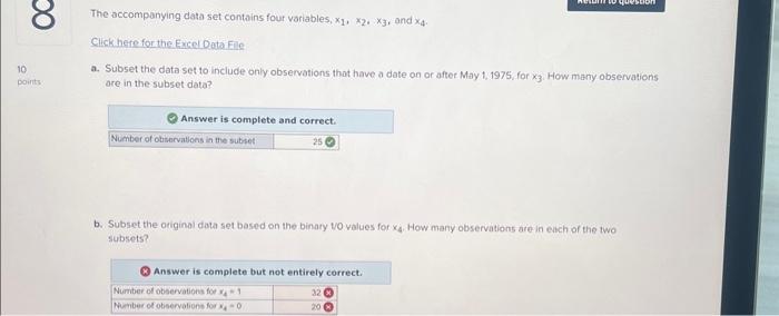 The accompanying data set contains fout variables, | Chegg.com