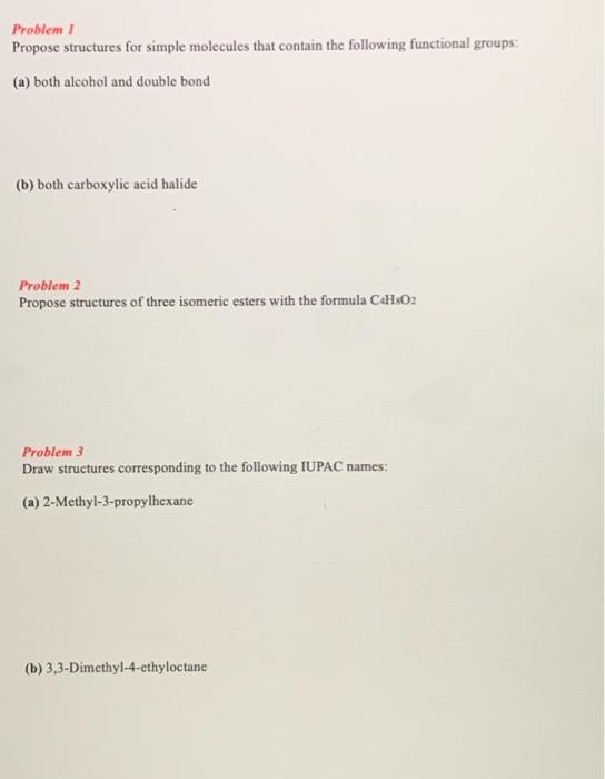 Solved Problem I Propose structures for simple molecules | Chegg.com