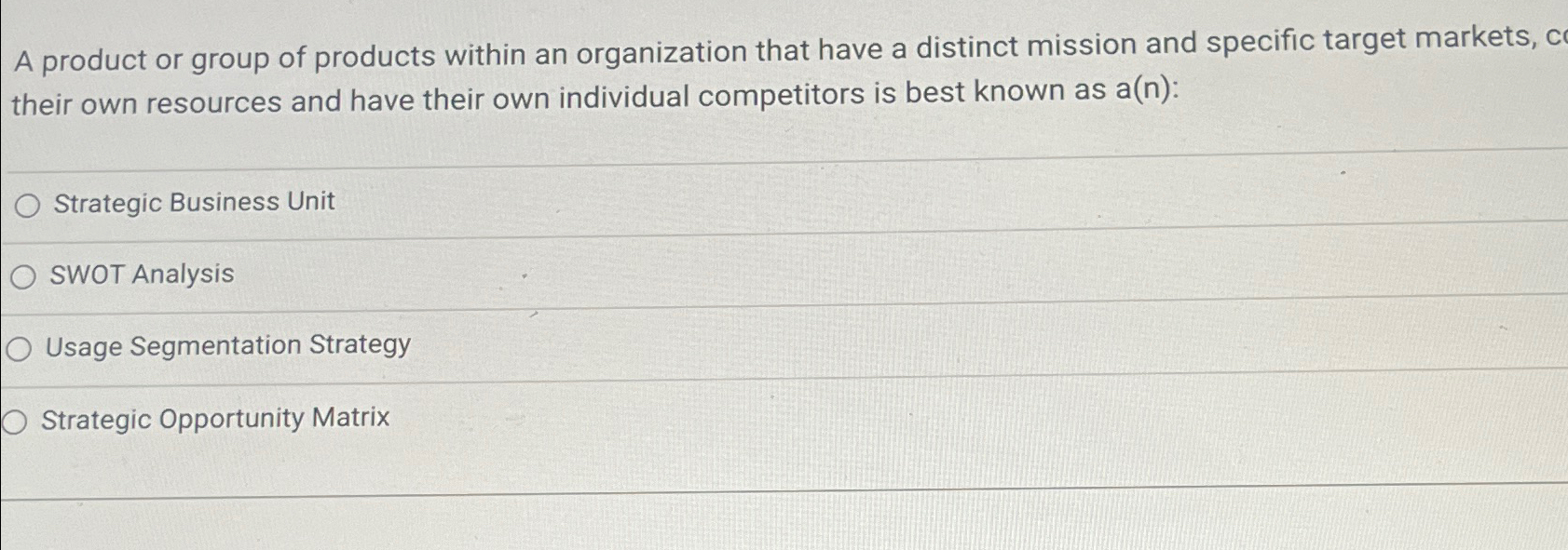 Solved A product or group of products within an organization | Chegg.com