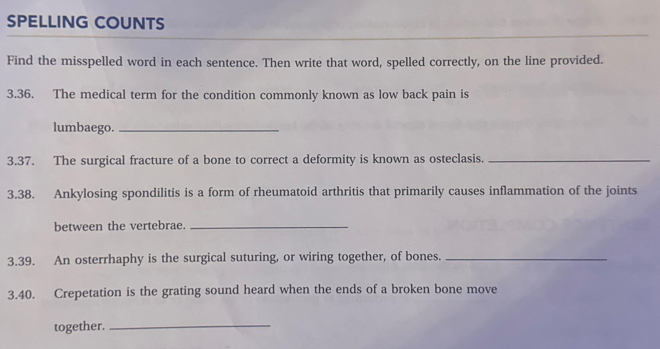 Solved SPELLING COUNTSFind the misspelled word in each | Chegg.com