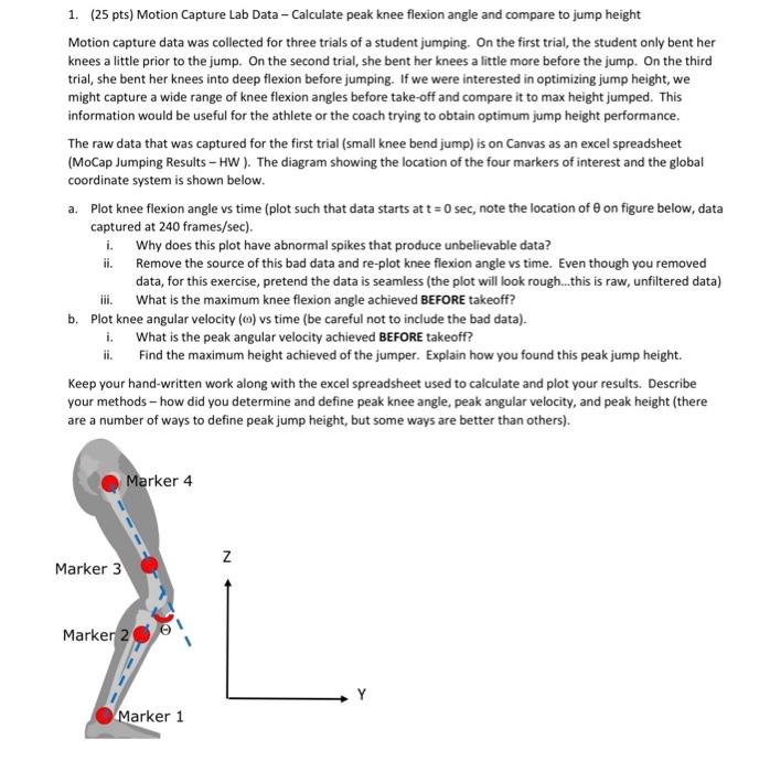 1. (25 pts) Motion Capture Lab Data - Calculate peak | Chegg.com