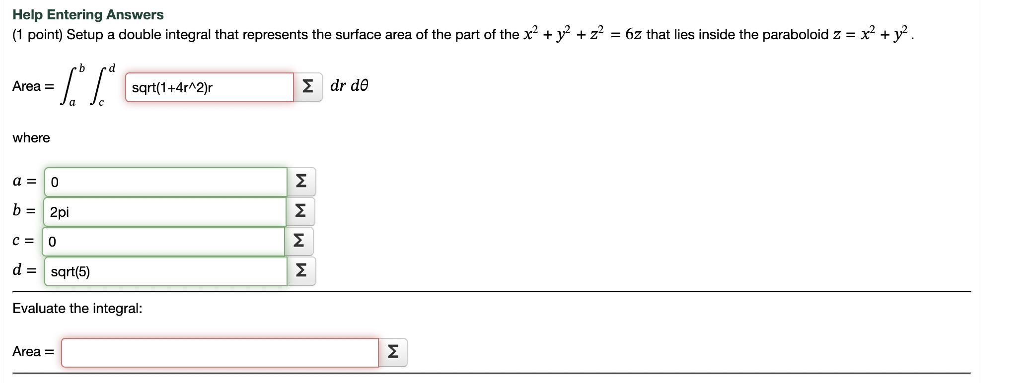 Solved Help Entering Answers(1 ﻿point) ﻿Setup a double | Chegg.com