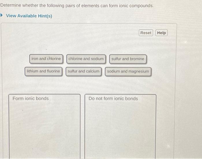 Solved Determine whether the following pairs of elements can | Chegg.com