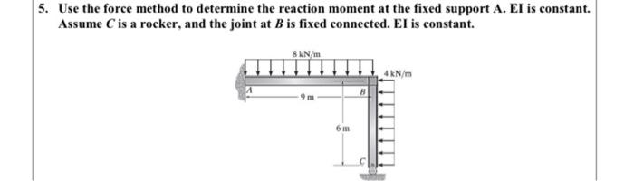 [Solved]: 5. Use the force method to determine the reaction