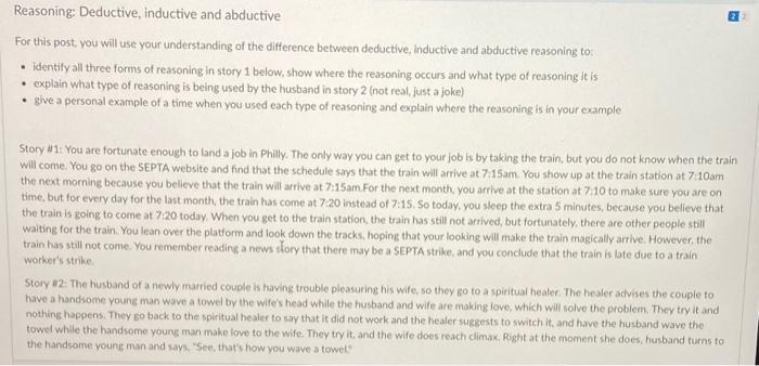 Reasoning: Deductive, inductive and abductive For | Chegg.com