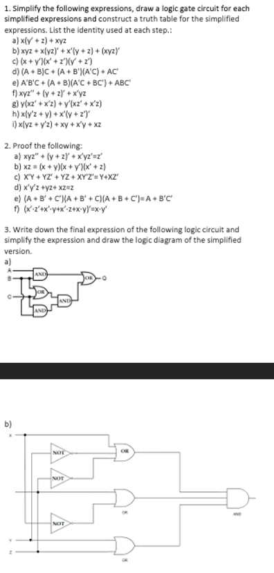 Simplify the following expressions, draw a logic gate | Chegg.com