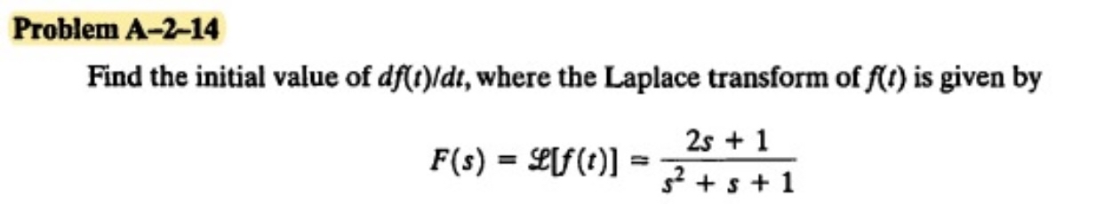 Solved Problem A-2-14Find the initial value of dftdt, ﻿where | Chegg.com