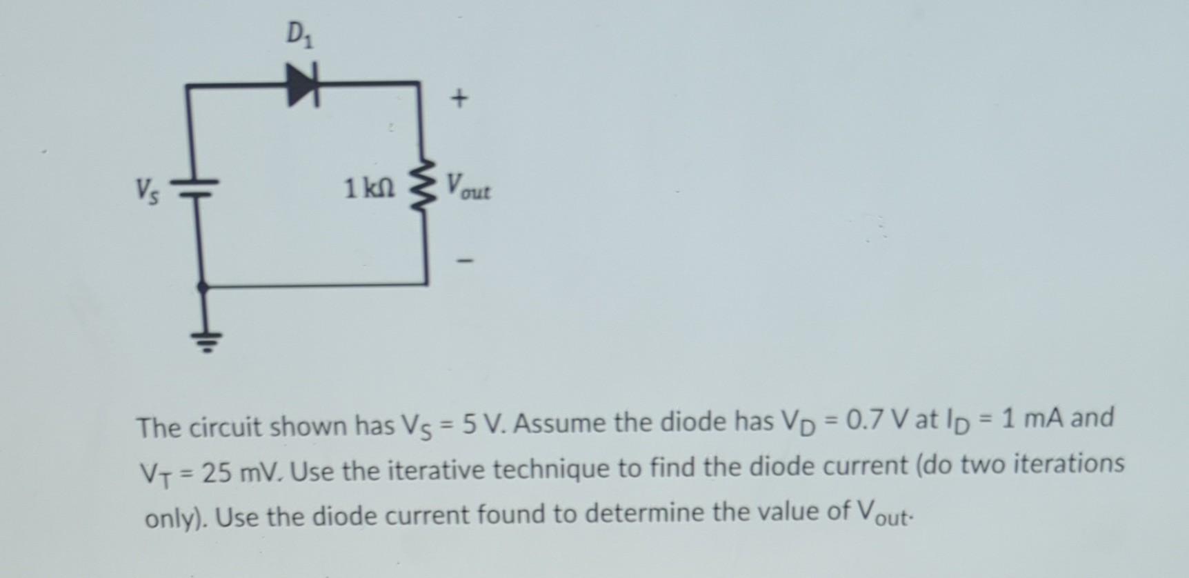 Solved Vs D₁ 1 kn + Vout - The circuit shown has Vs = 5 V. | Chegg.com