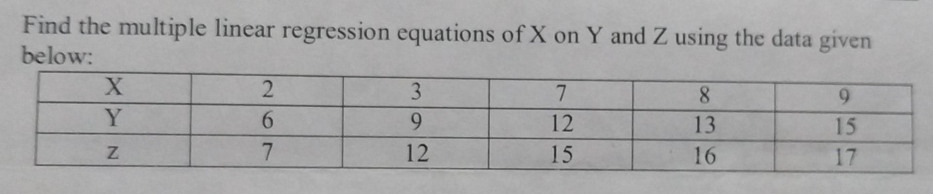 Solved Find the multiple linear regression equations of X on | Chegg.com
