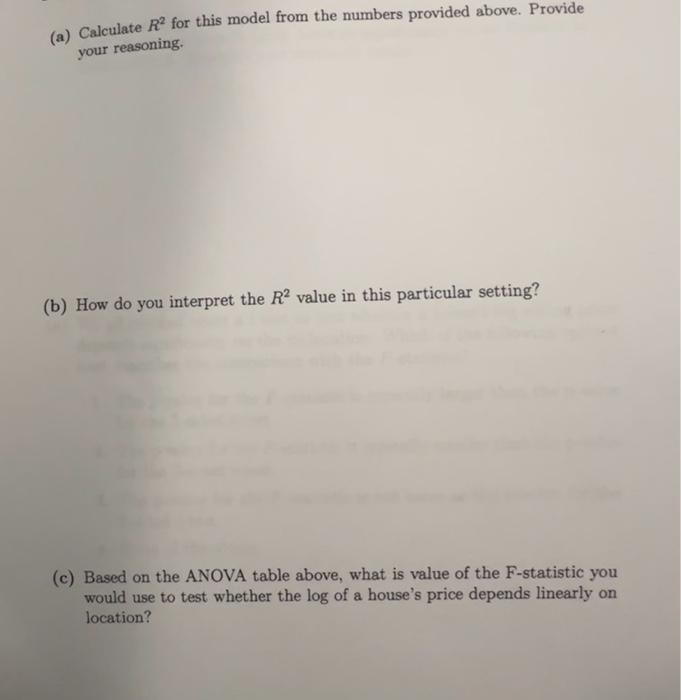 Solved (a) Calculate R2 for this model from the numbers | Chegg.com