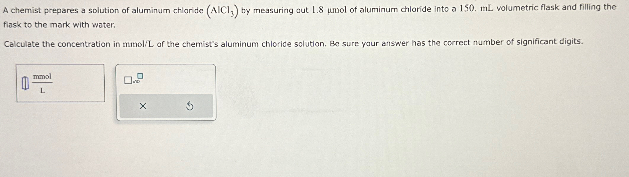 Solved A chemist prepares a solution of aluminum chloride | Chegg.com