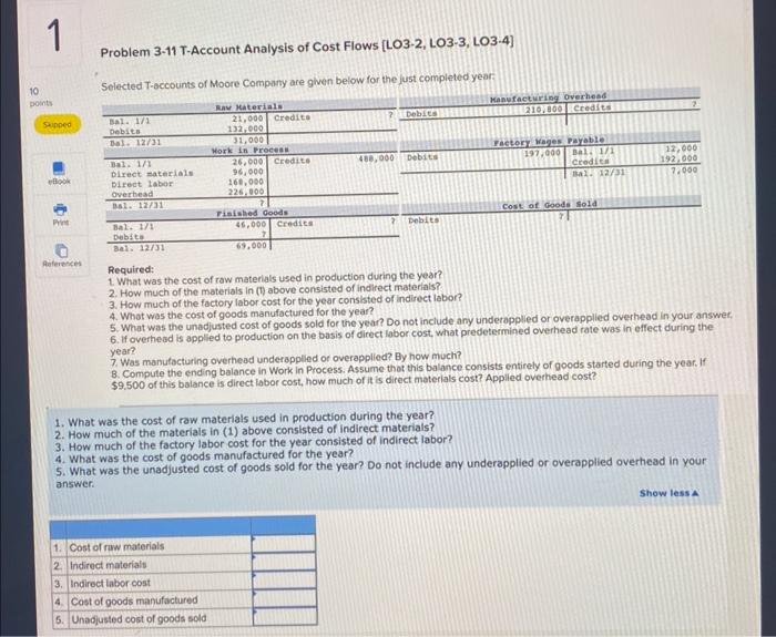 Solved Problem 3-11 T-Account Analysis of Cost Flows | Chegg.com