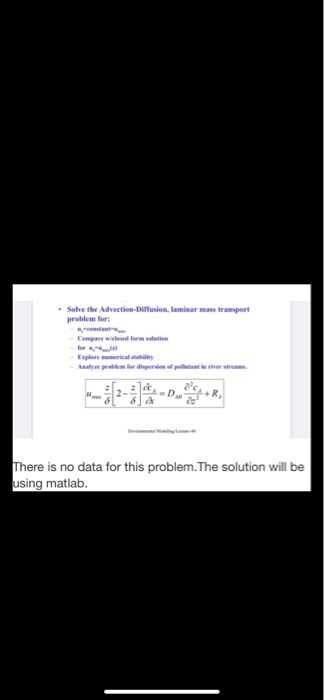Save the Advection Diffusion, laminar mass | Chegg.com