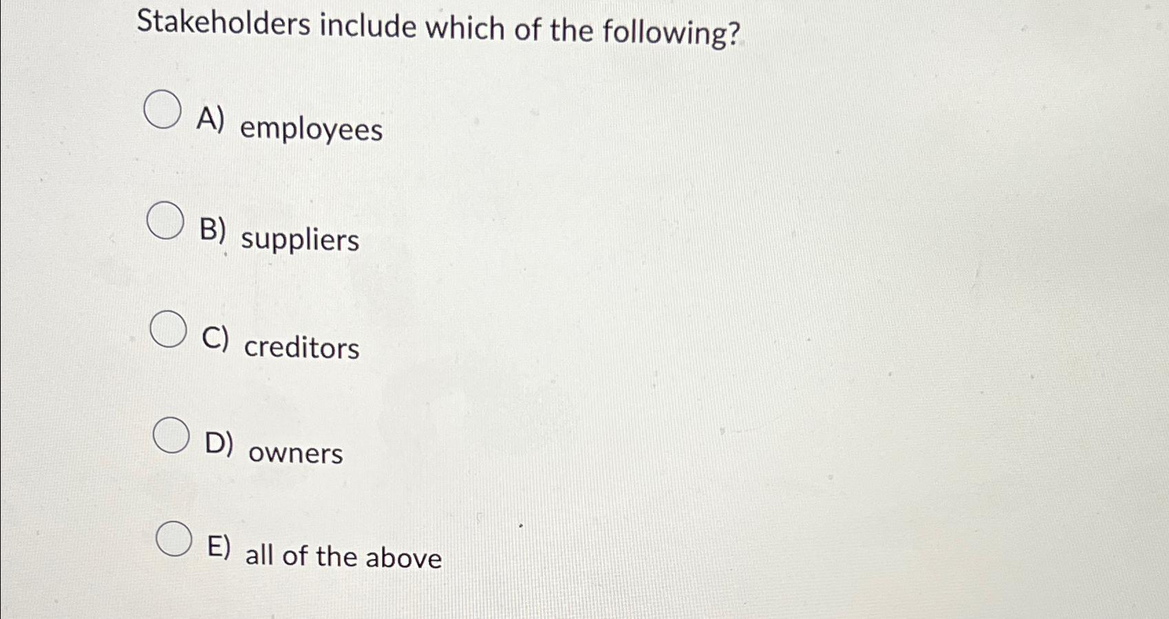 Solved Stakeholders include which of the following?A) | Chegg.com