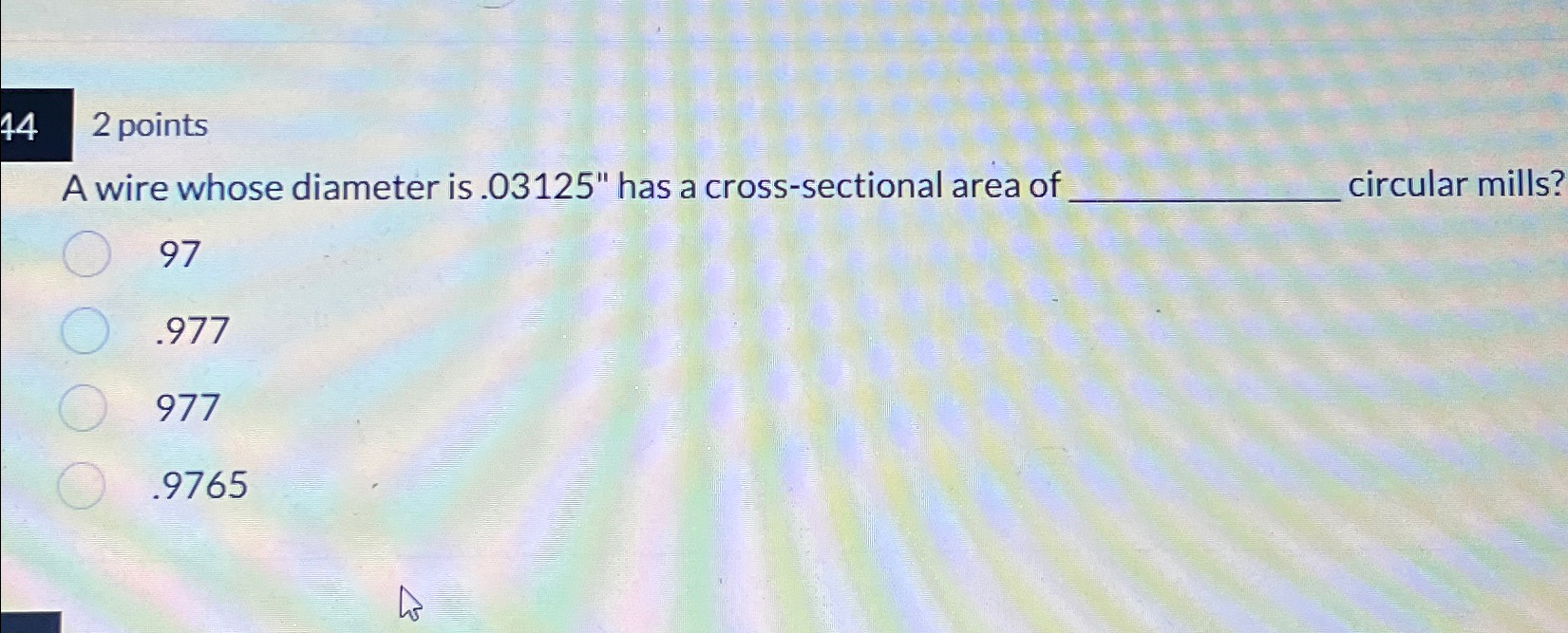 Solved 442 ﻿pointsA wire whose diameter is .03125 " ﻿has a | Chegg.com