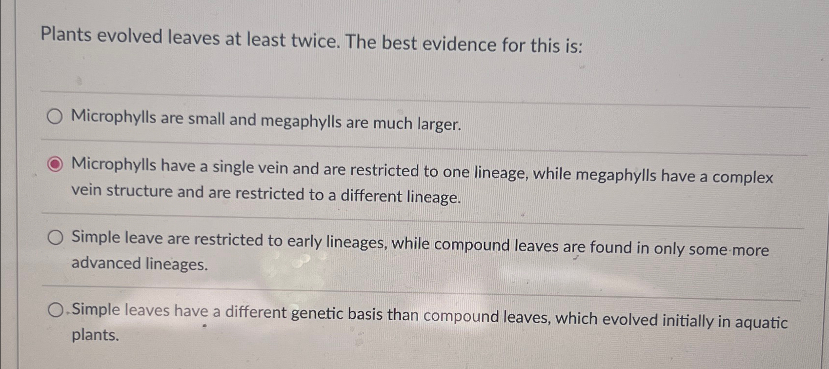 Solved Plants evolved leaves at least twice. The best | Chegg.com