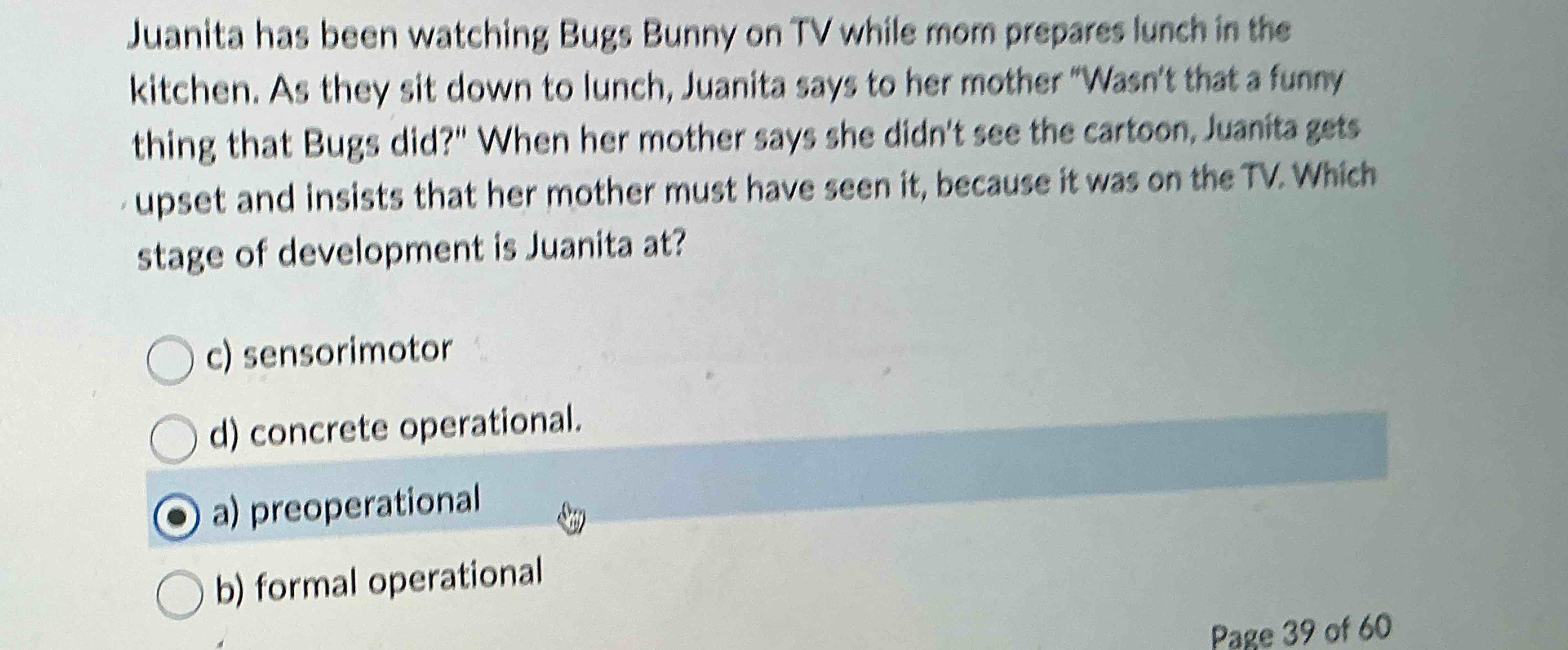 Solved Juanita has been watching Bugs Bunny on TV while mom | Chegg.com