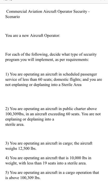 Commercial Aviation Aircraft Operator Security - | Chegg.com