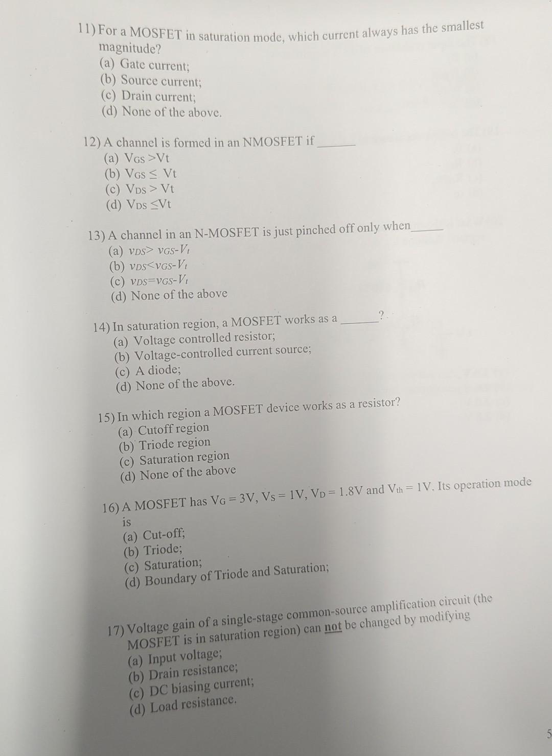 Solved 11) For a MOSFET in saturation mode, which current | Chegg.com