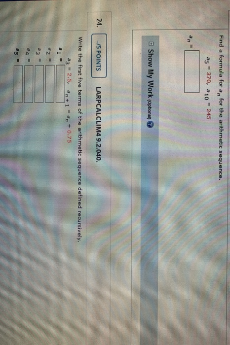 Solved Find a formula for an for the arithmetic sequence. as | Chegg.com