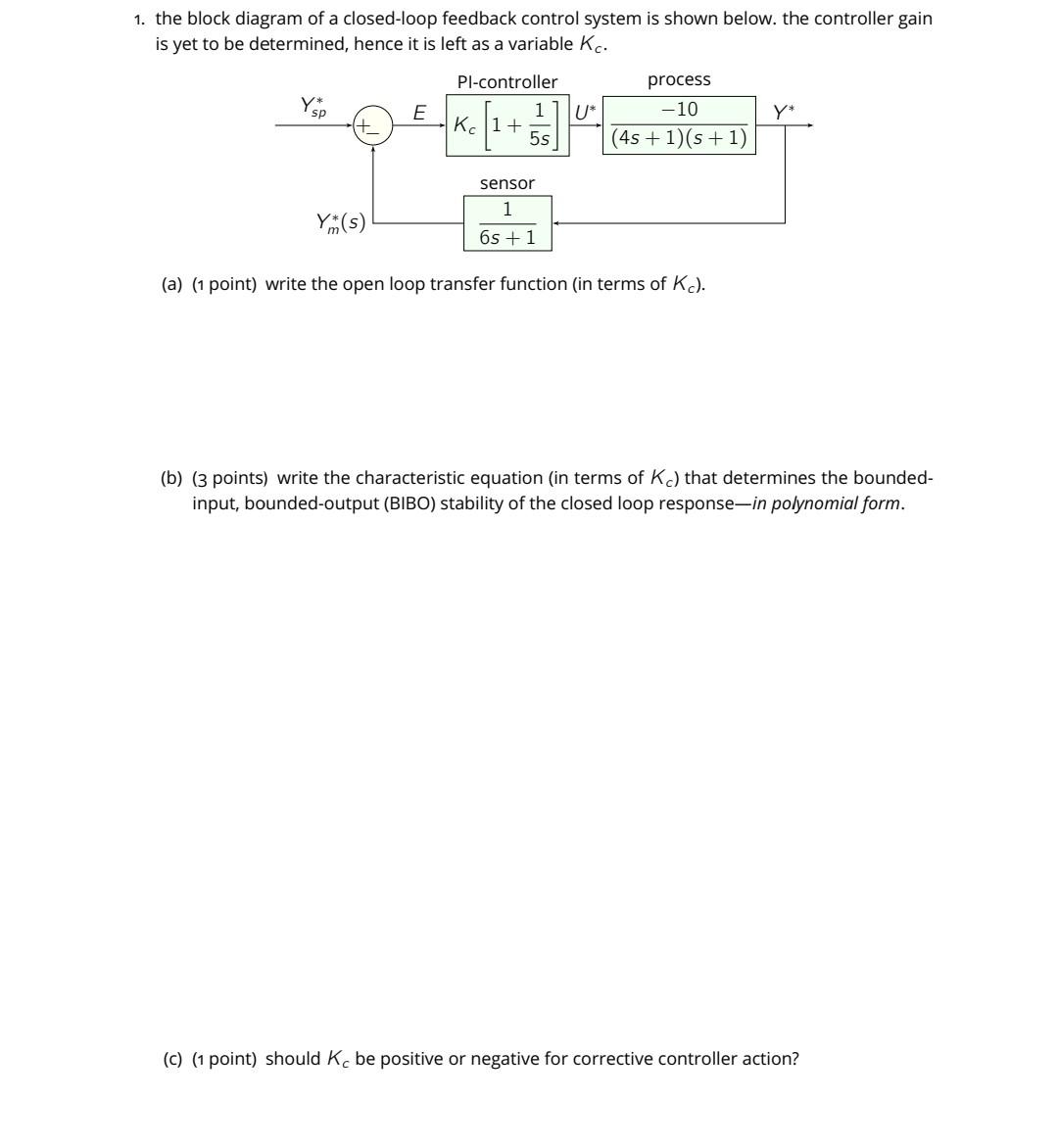 Solved 1. the block diagram of a closed-loop feedback | Chegg.com