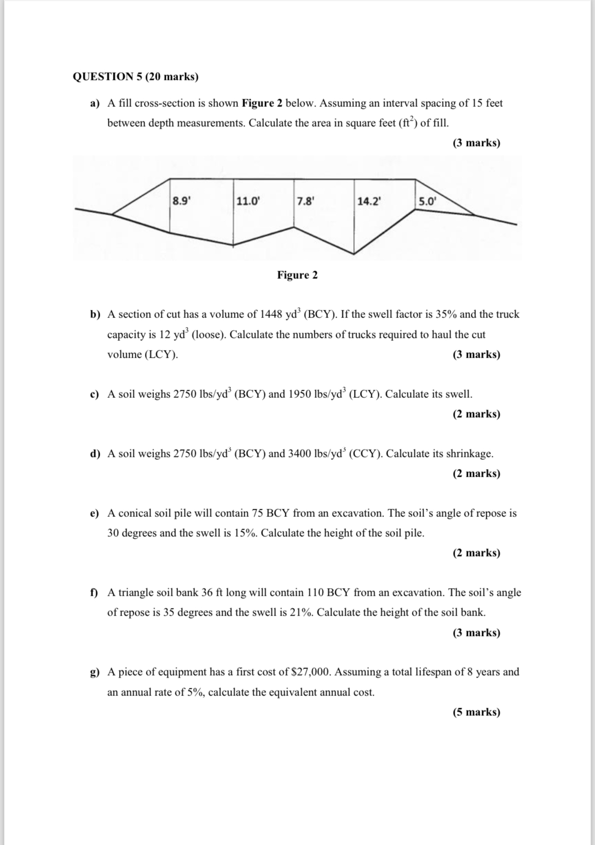 Solved QUESTION 5 (20 ﻿marks)a) ﻿A fill cross-section is | Chegg.com
