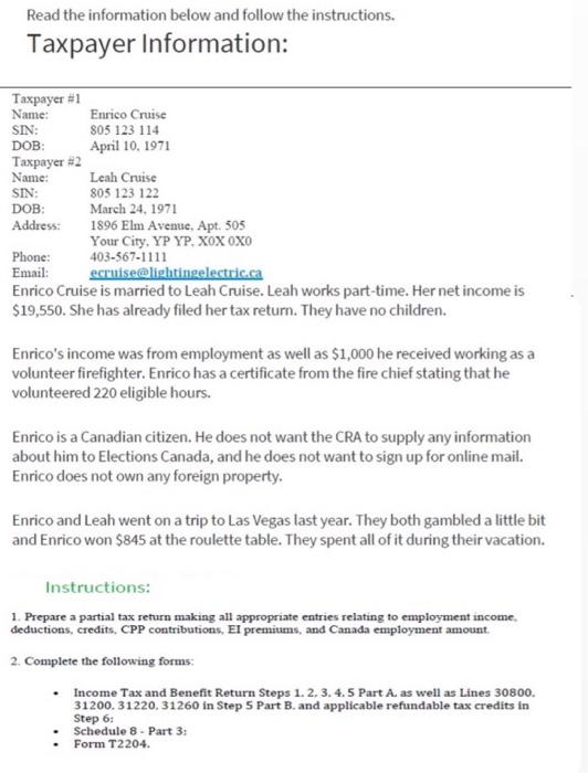 Solved Read the information below and follow the | Chegg.com