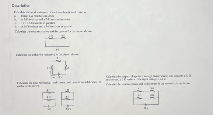 Solved Description Calculate the total resistance of each | Chegg.com