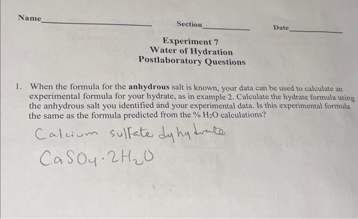 1. When the formula for the anhydrous salt is known, | Chegg.com