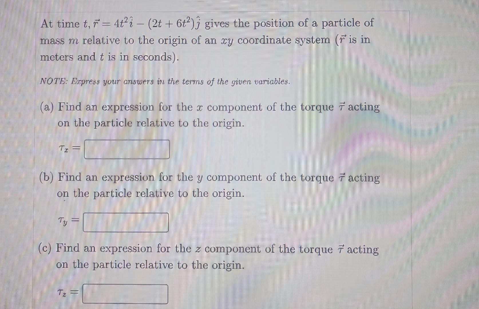Solved At time t,r=4t2i^−(2t+6t2)j^ gives the position of a | Chegg.com