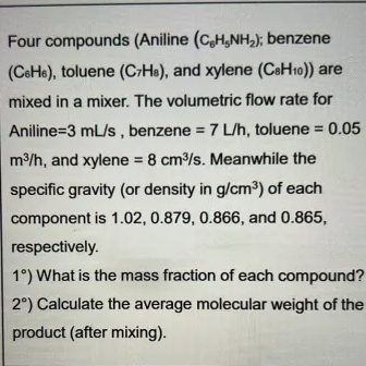 Solved Four compounds (Aniline (C6H5NH2); benzene(C6H6), | Chegg.com