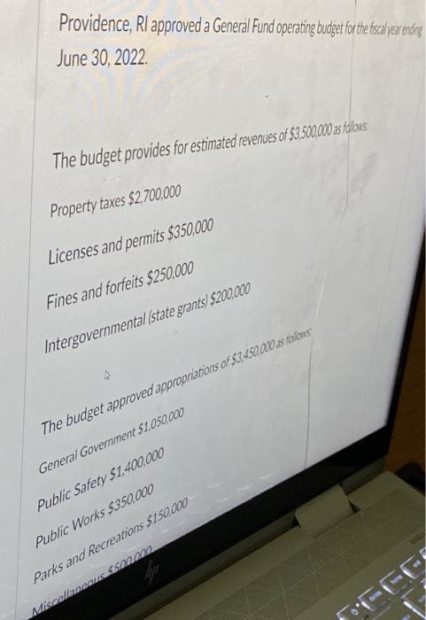 Solved Providence, Rl approved a General Fund operating | Chegg.com