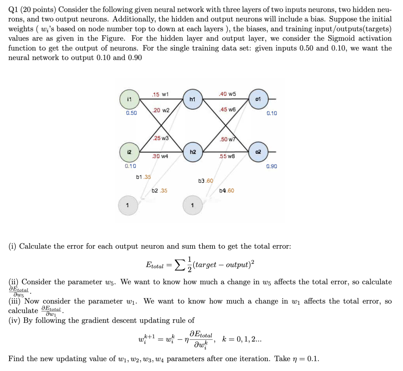 Solved Q1 (20 ﻿points) ﻿Consider the following given neural | Chegg.com