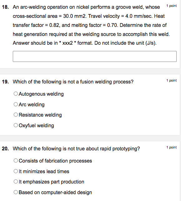 Solved An arc-welding operation on nickel performs a groove | Chegg.com