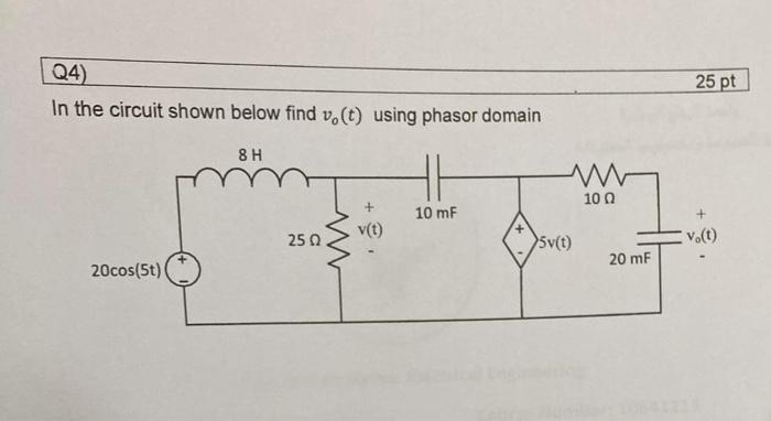 Solved In the circuit shown below find v0(t) using phasor | Chegg.com