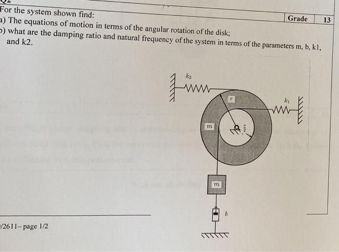 Solved For the system shown find: a) The equations of motion | Chegg.com
