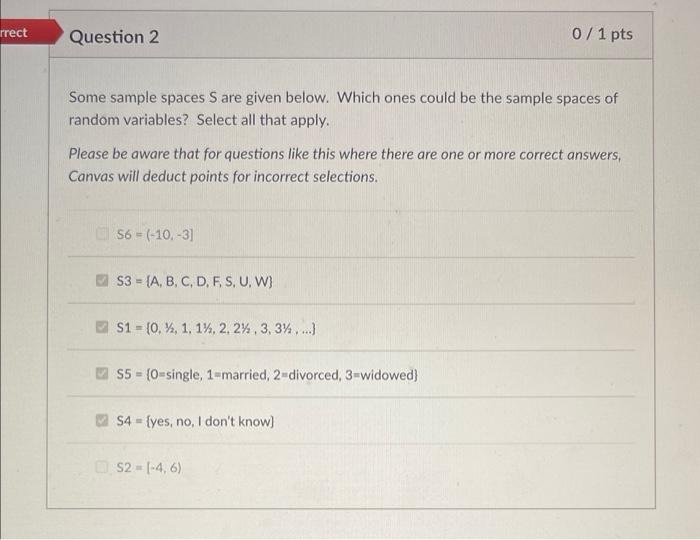 Solved rrect Question 2 0/1 pts Some sample spaces S are | Chegg.com