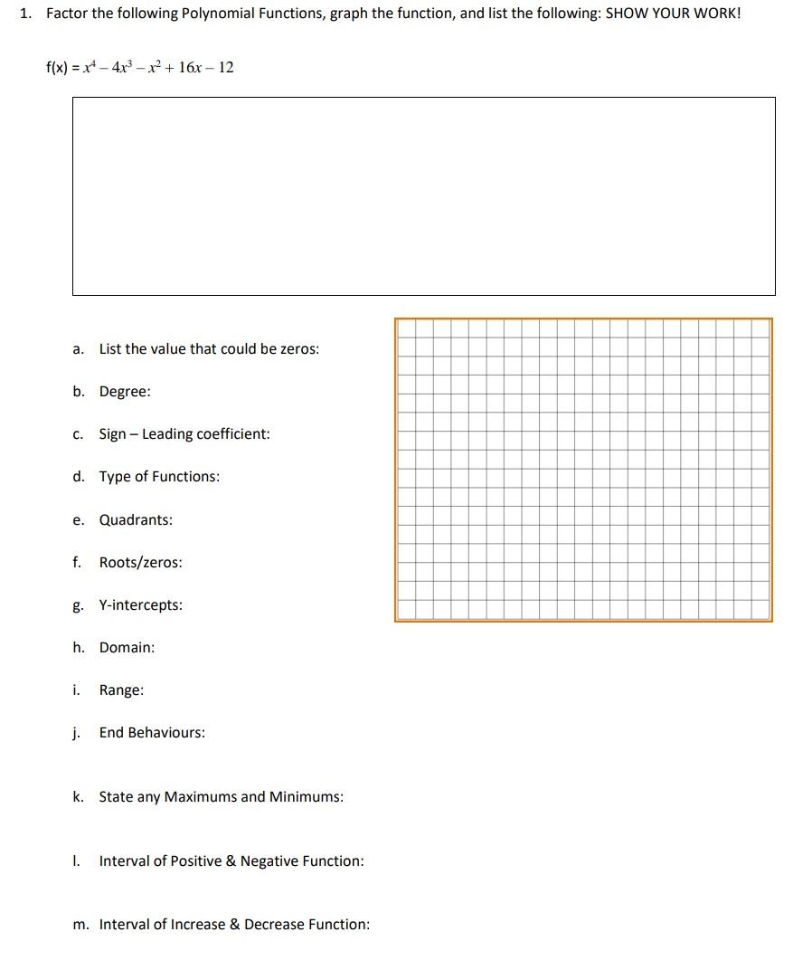 Solved 1. Factor the following Polynomial Functions, graph | Chegg.com