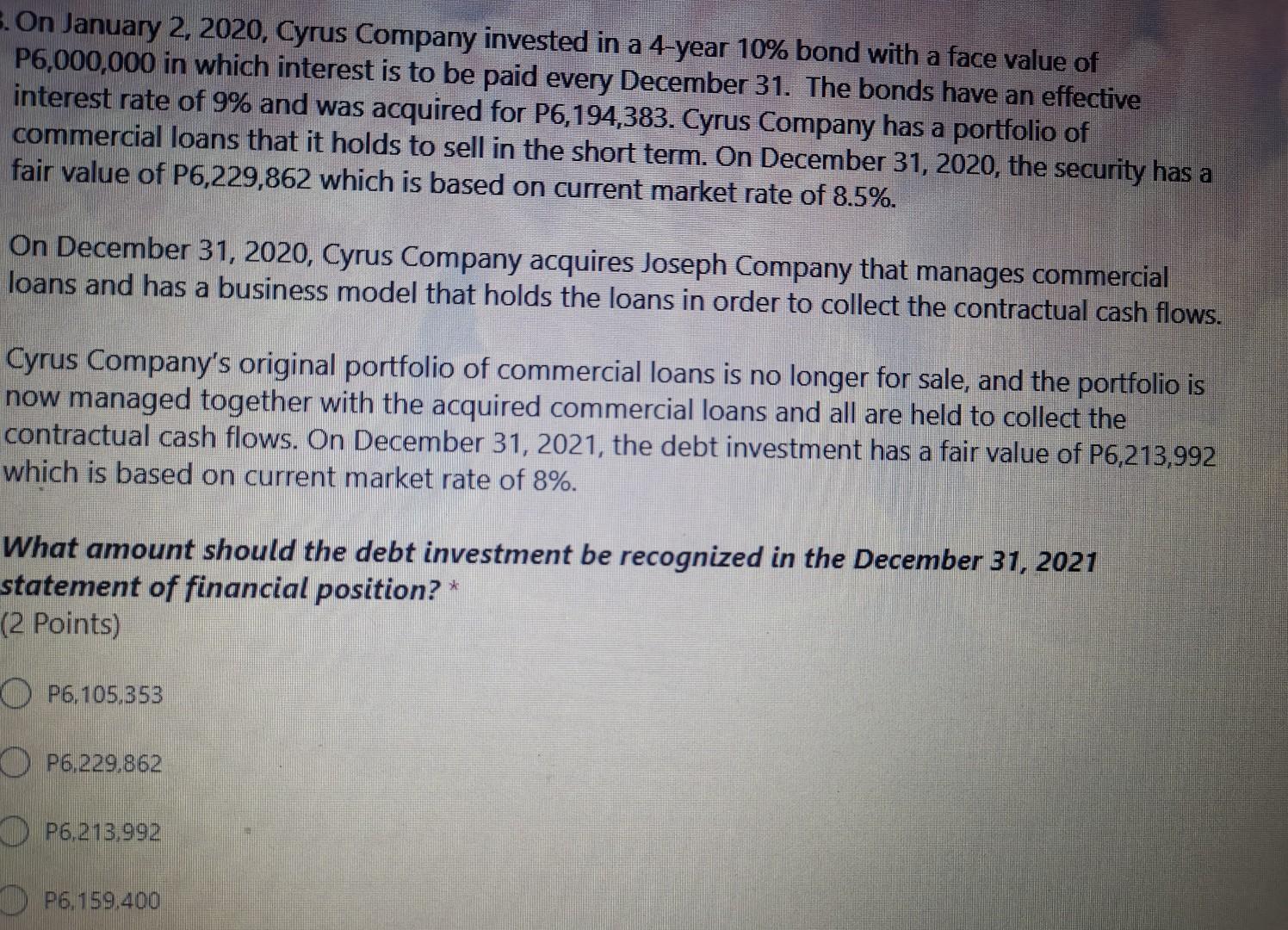 Solved 5. On January 2, 2020, Cyrus Company invested in a | Chegg.com